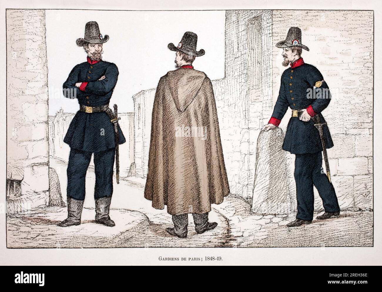 Gardiens de la paix (1848-1849). Eau forte en couleurs, pour illustrer ...