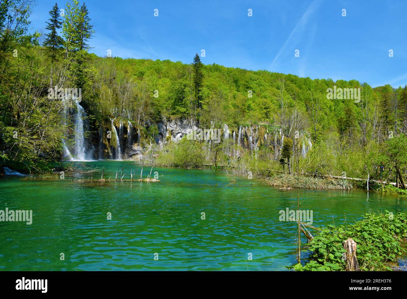 View of Milino jezero lake and Mali Prštavac waterfall and forest ...
