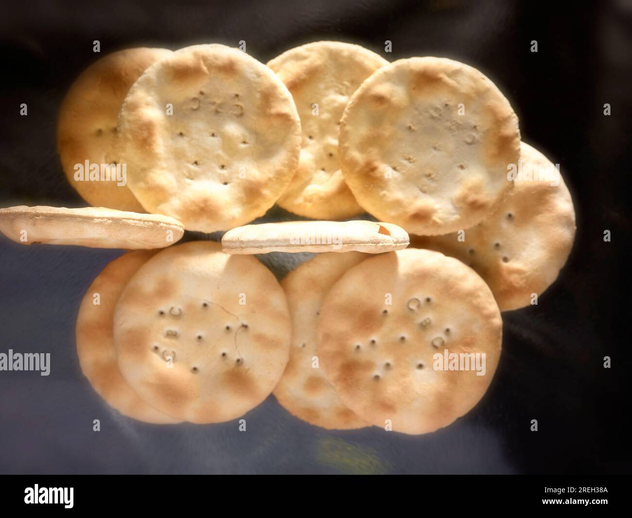 Classic close up food still life of Water biscuits - clean and crisp ...