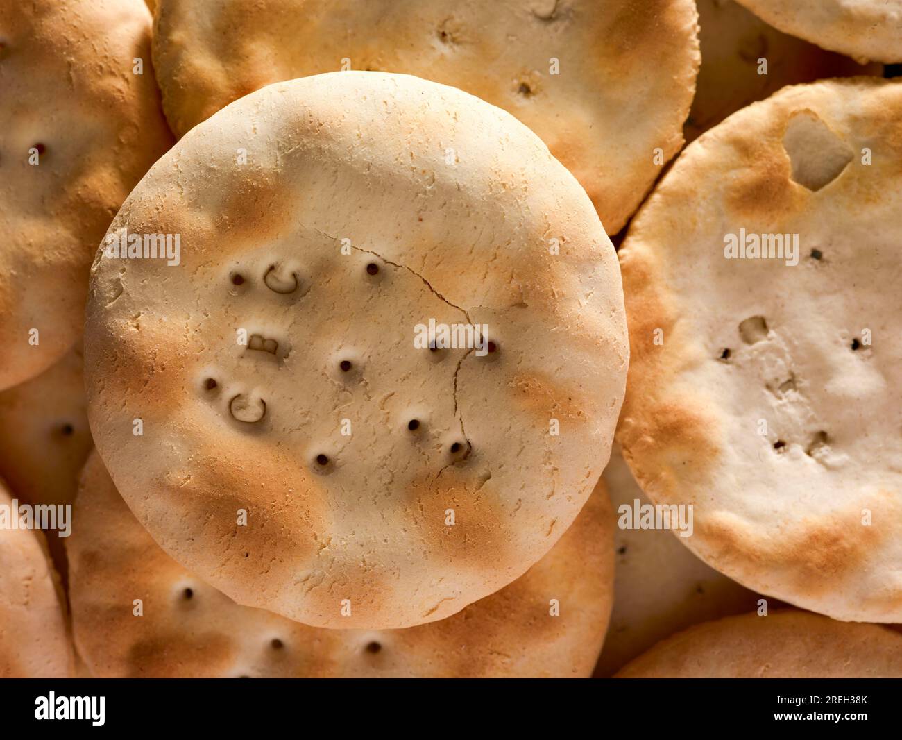 Classic close up food still life of Water biscuits - clean and crisp ...