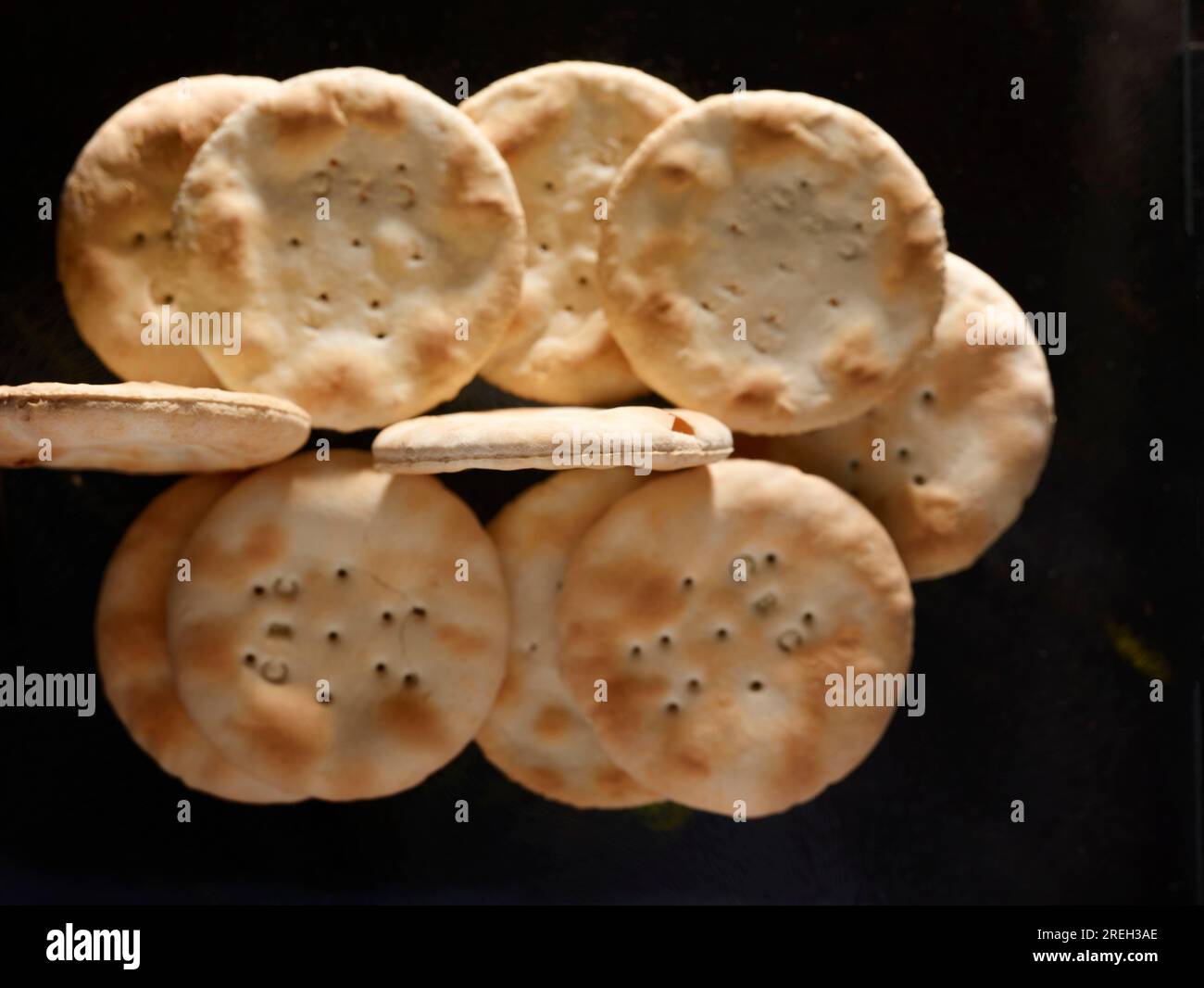 Classic close up food still life of Water biscuits - clean and crisp ...