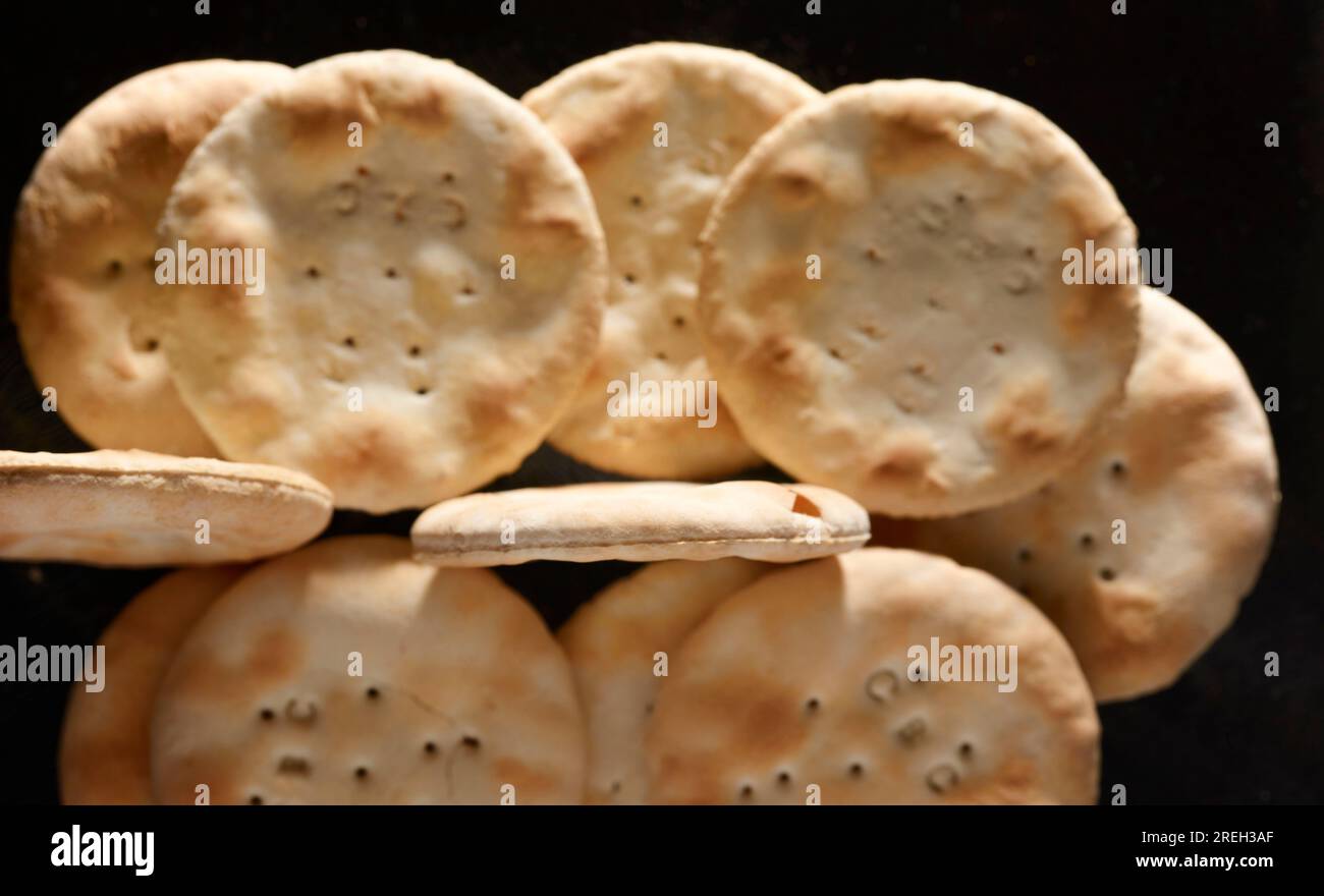 Classic close up food still life of Water biscuits - clean and crisp ...