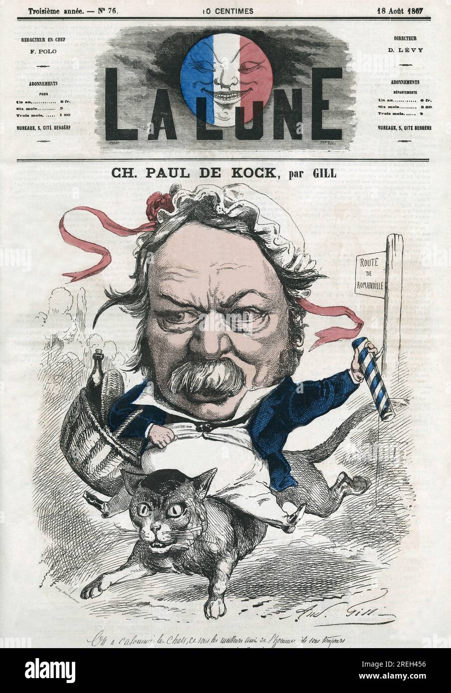 Portrait De Charles Paul De Kock 1793 1871 Romancier Populaire Francais Caricature Par Gill