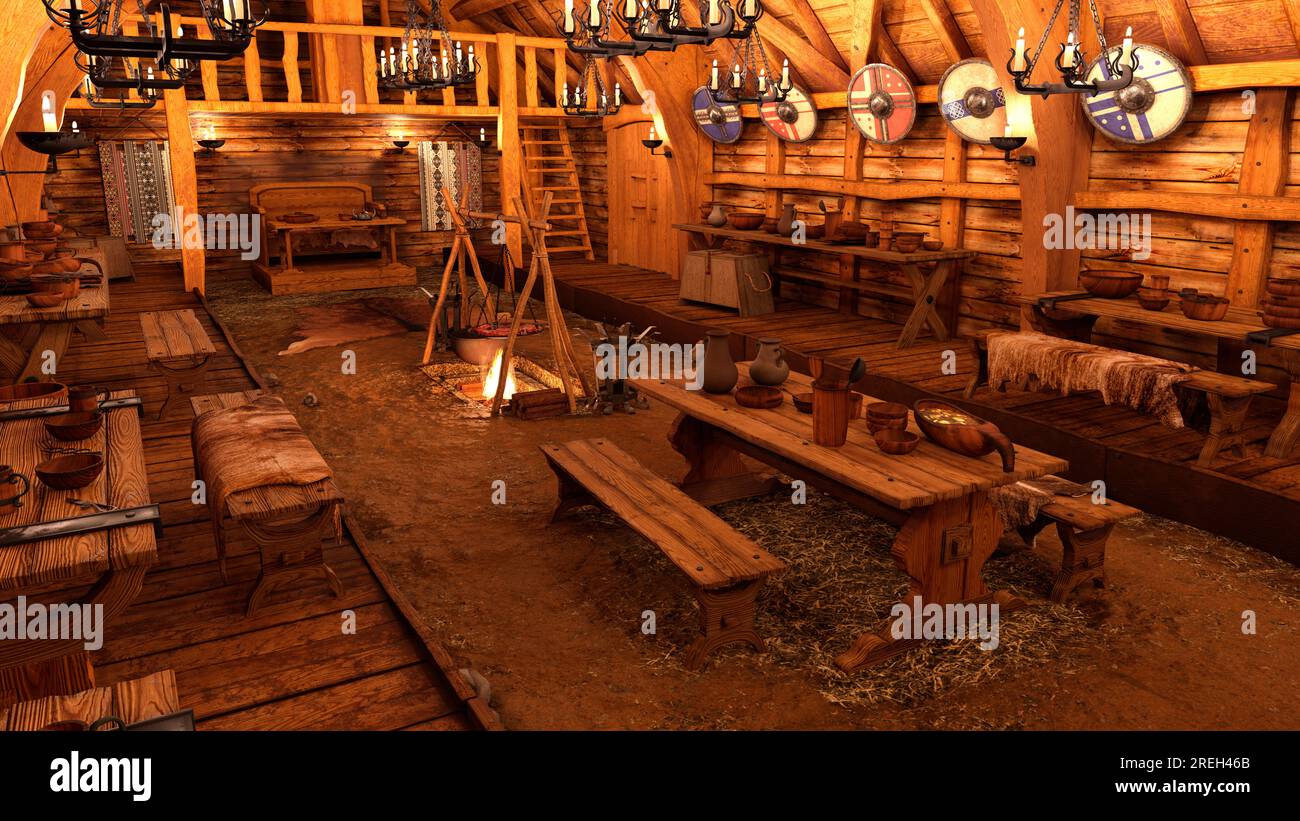 Viking long house inside hi-res stock photography and images - Alamy