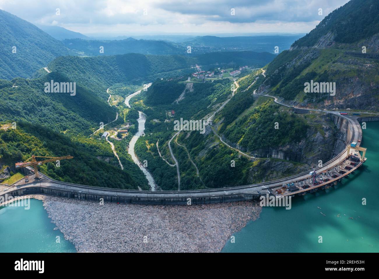 Inguri hydroelectric power plant in Georgia. Aerial view from drone of ...