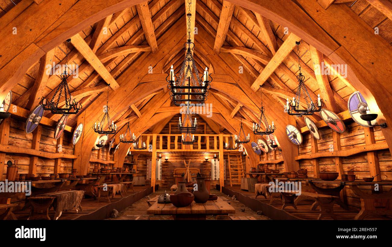 Viking long house inside hi-res stock photography and images - Alamy