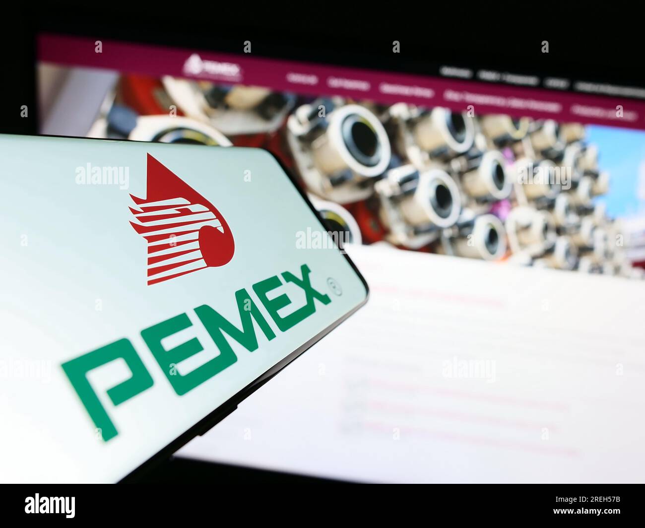 Smartphone with logo of oil company Petroleos Mexicanos (Pemex) on ...