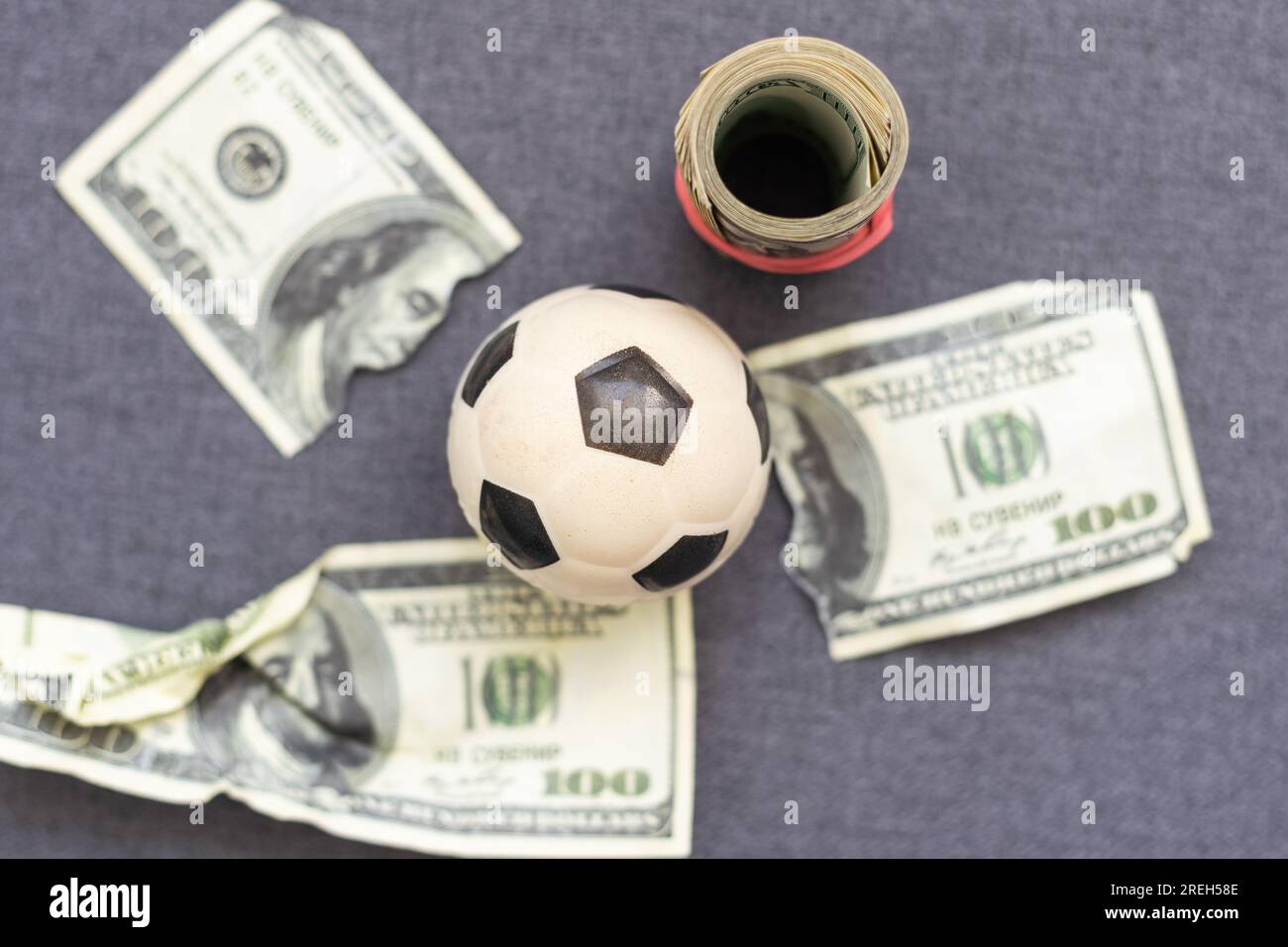 Football transfer concept image. Money background texture. Soccer ball ...