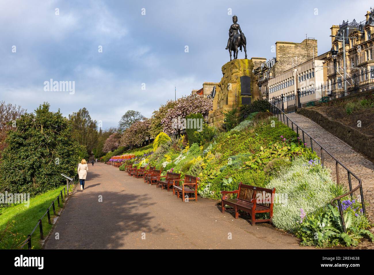 Edinburgh, Scotland, Princes Street Gardens in spring with The Royal ...
