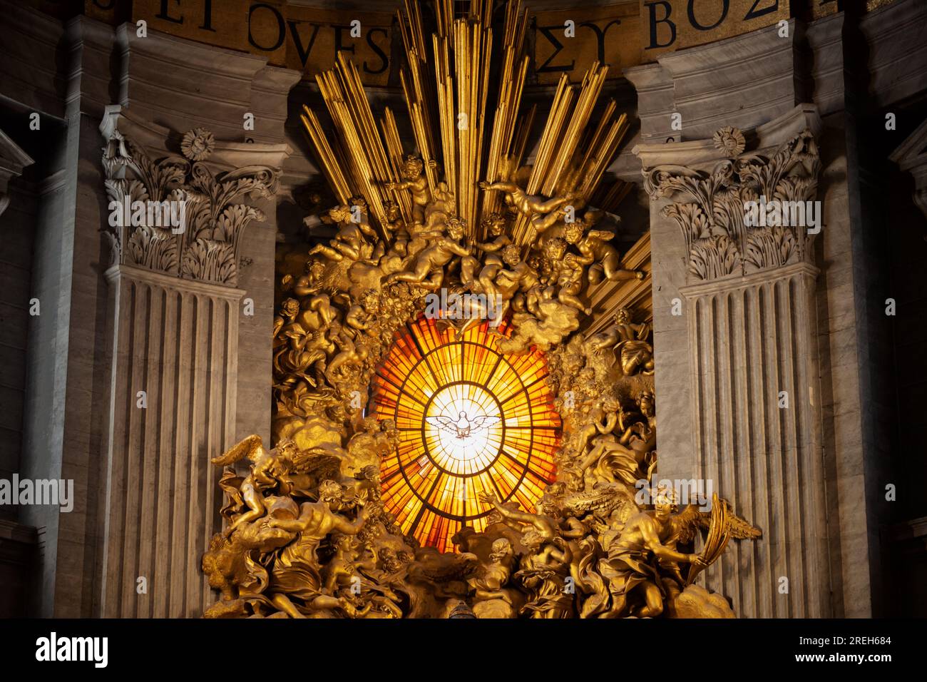 Gloria with Dove of the Holy Spirit in alabaster window above Cathedra ...