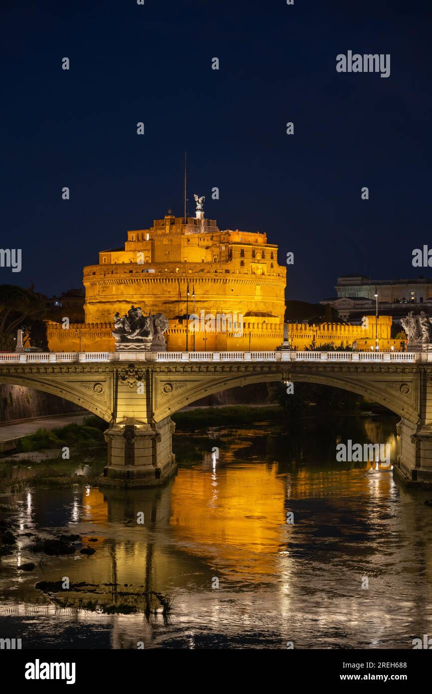 Rome, Italy, Castle of the Holy Angel (Castel Sant'Angelo) and Mausoleum of Hadrian with Ponte ...
