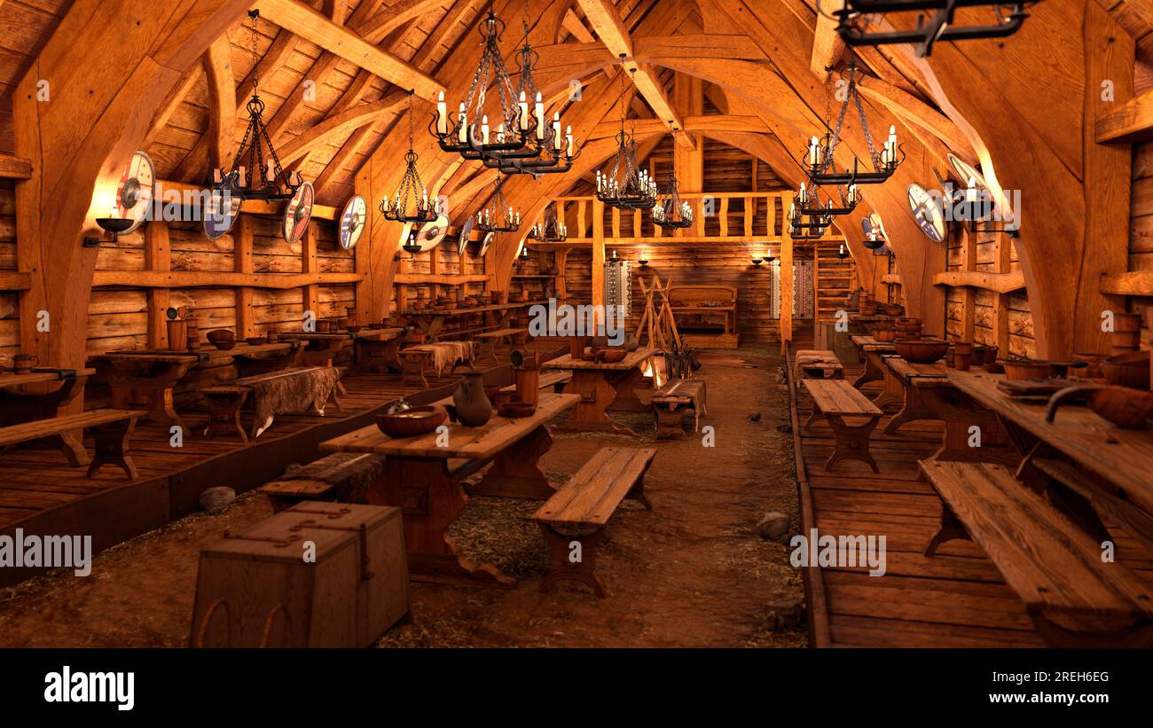 Viking long house inside hi-res stock photography and images - Alamy