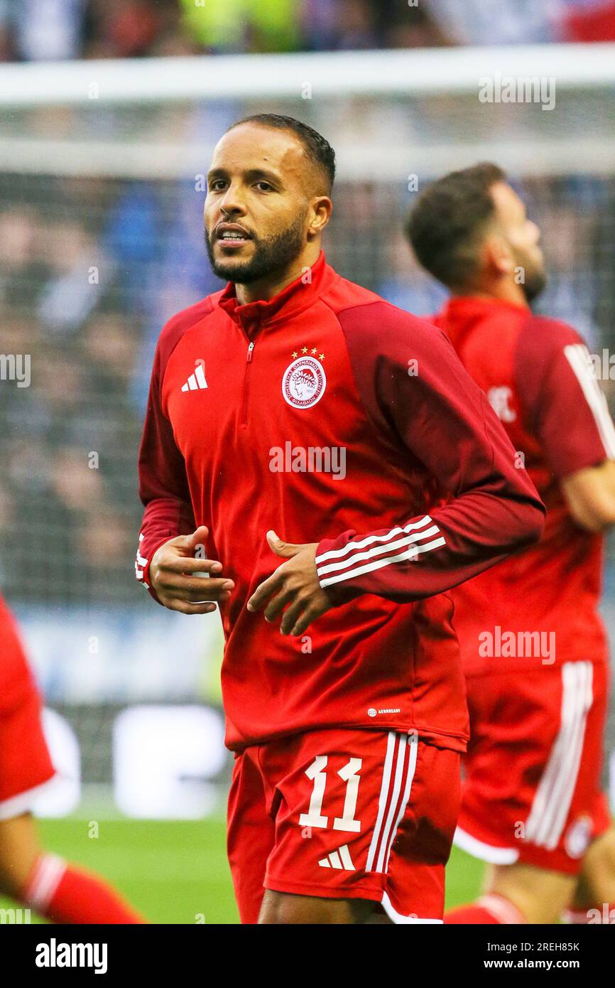 Youssef el Arabi, playing for Olympiacos FC, photographed during a ...