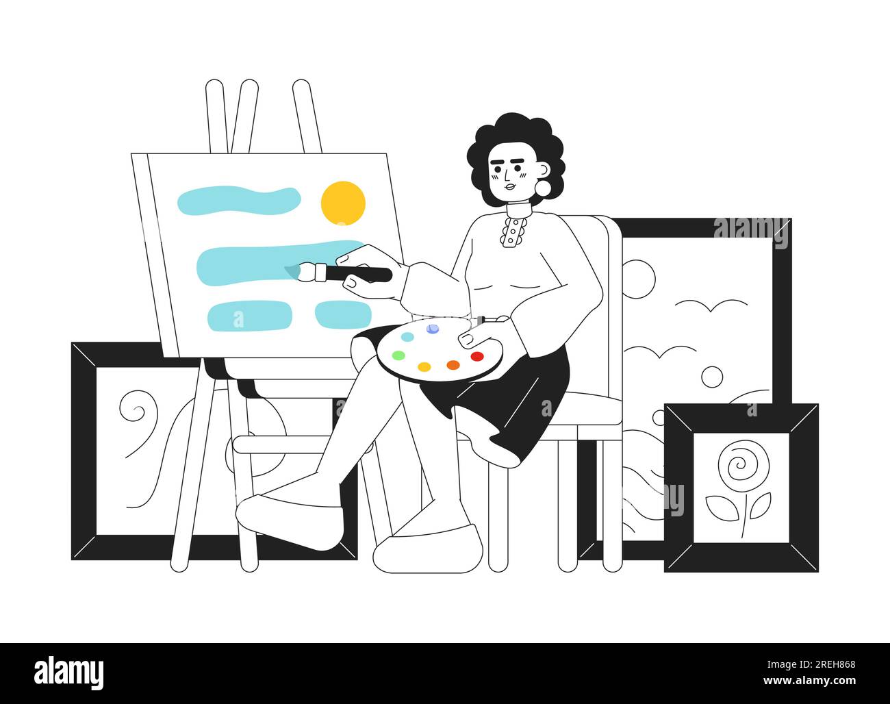 African American Artist 2d Vector Monochrome Isolated Spot Illustration