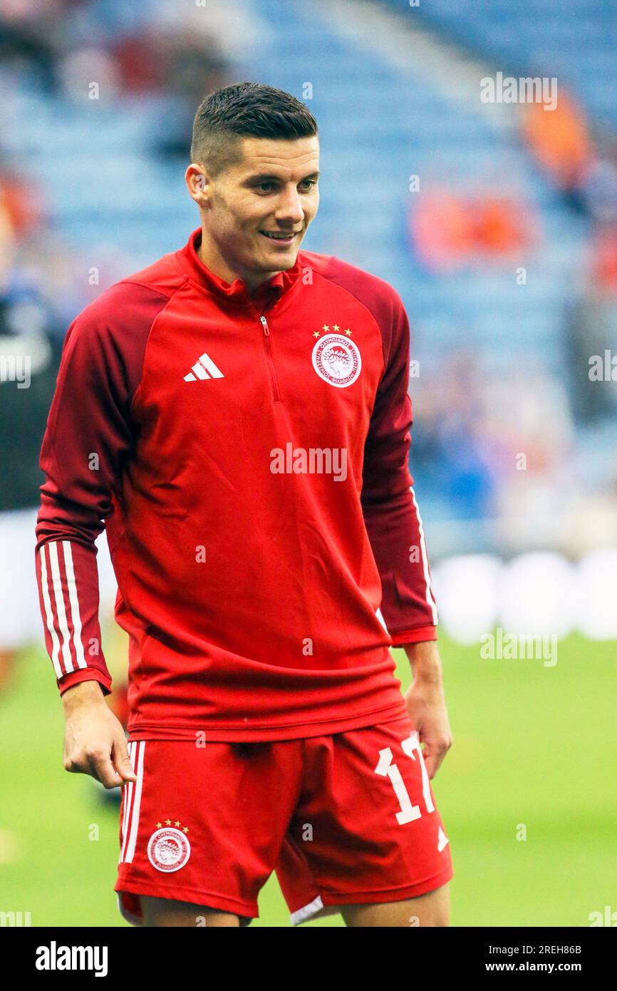 Marious Vrousai, playing for Olympiacos FC, photographed during a ...