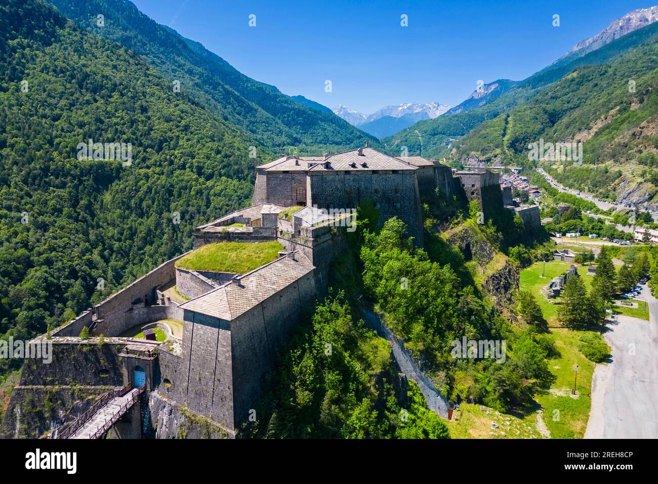 Aerial view of the Exilles fortress watching over Susa valley. Exilles ...