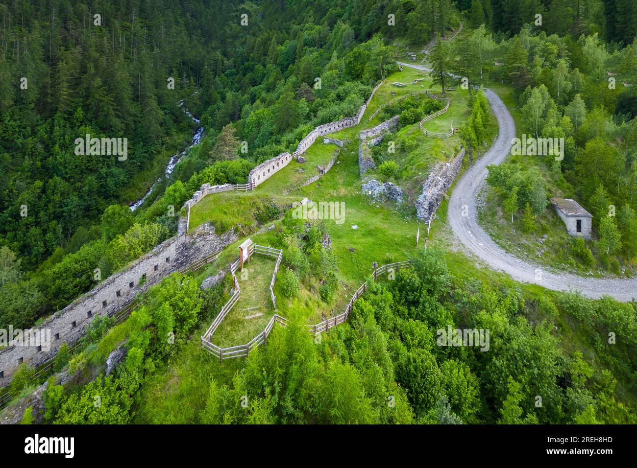 Aerial view of the Fort Mutin ruins. Fenestrelle, Orsiera Rocciavre ...
