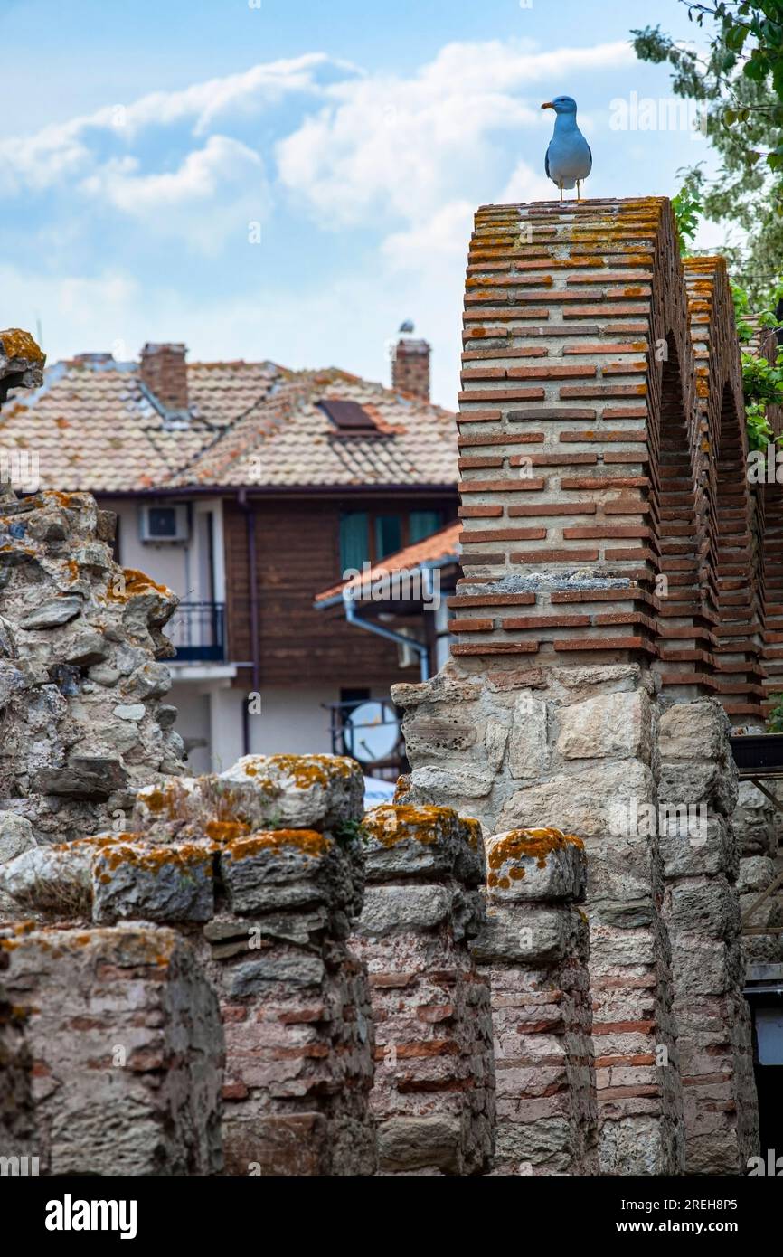 Ancient archaeology, ruins at old town of Nessebar, black sea resort ...