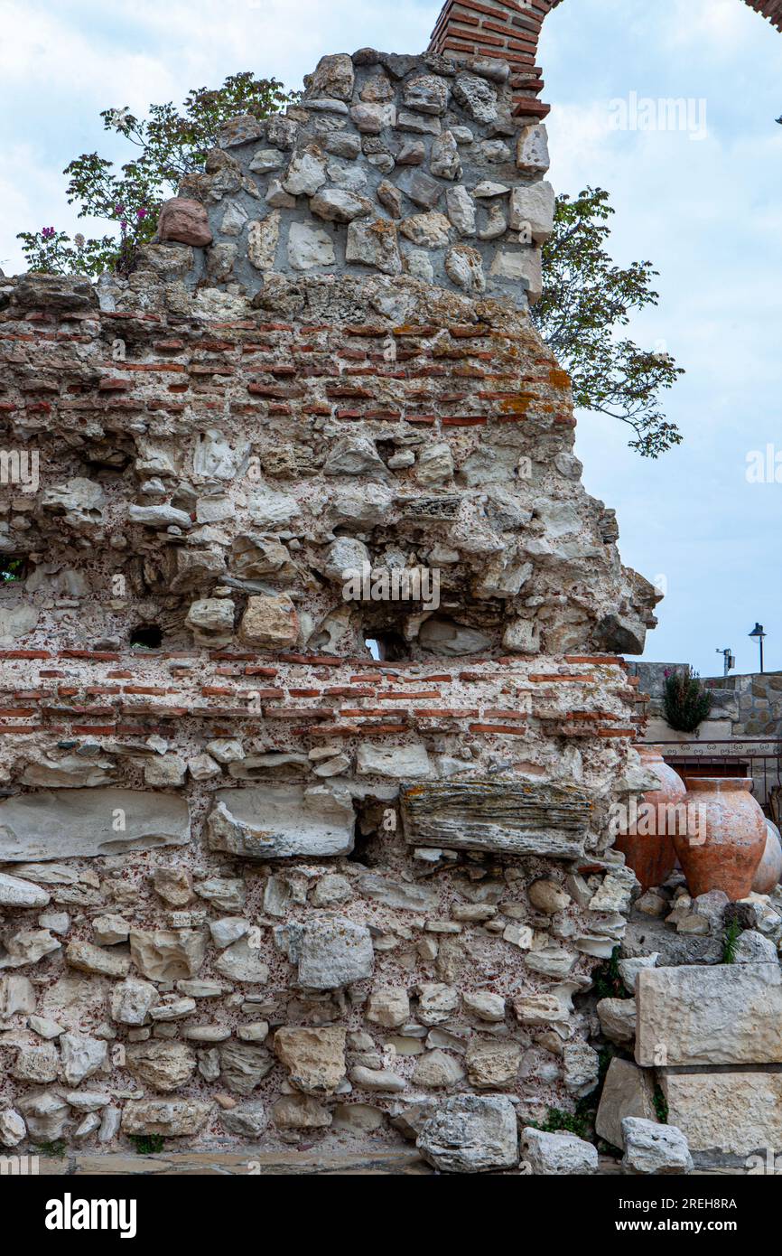 Ancient archaeology, ruins at old town of Nessebar, black sea resort ...