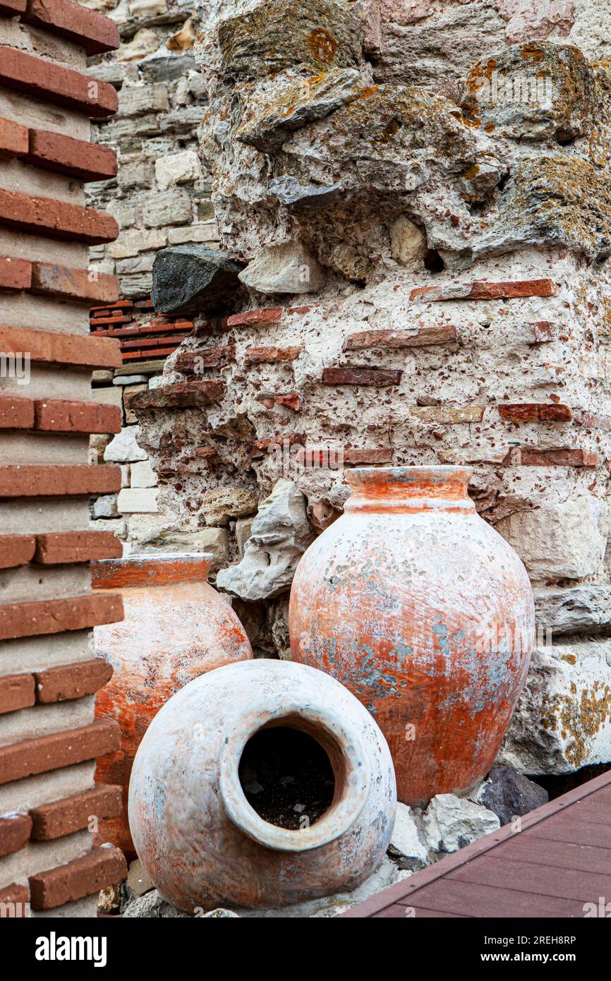 Ancient archaeology, ruins at old town of Nessebar, black sea resort ...