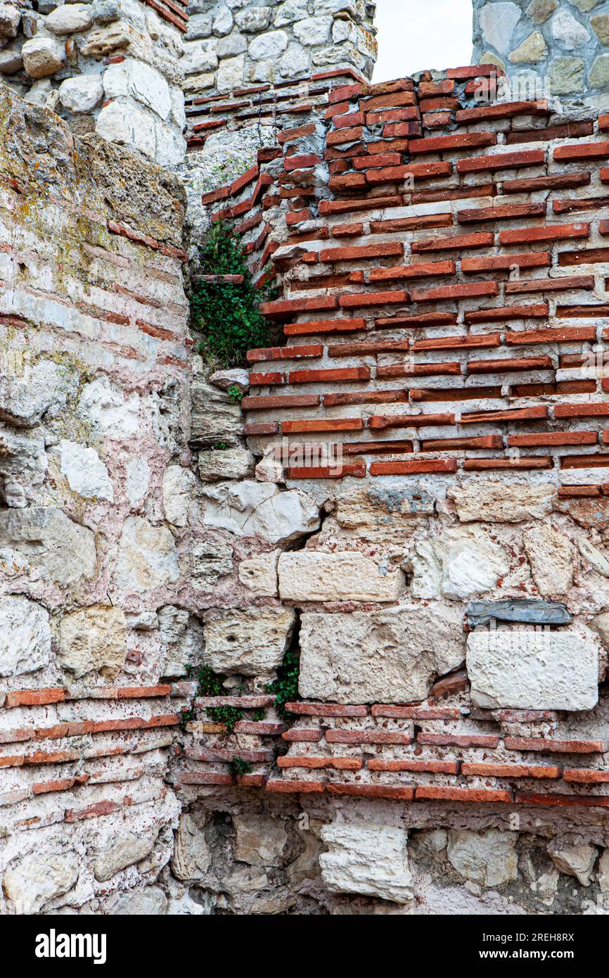 Ancient archaeology, ruins at old town of Nessebar, black sea resort ...