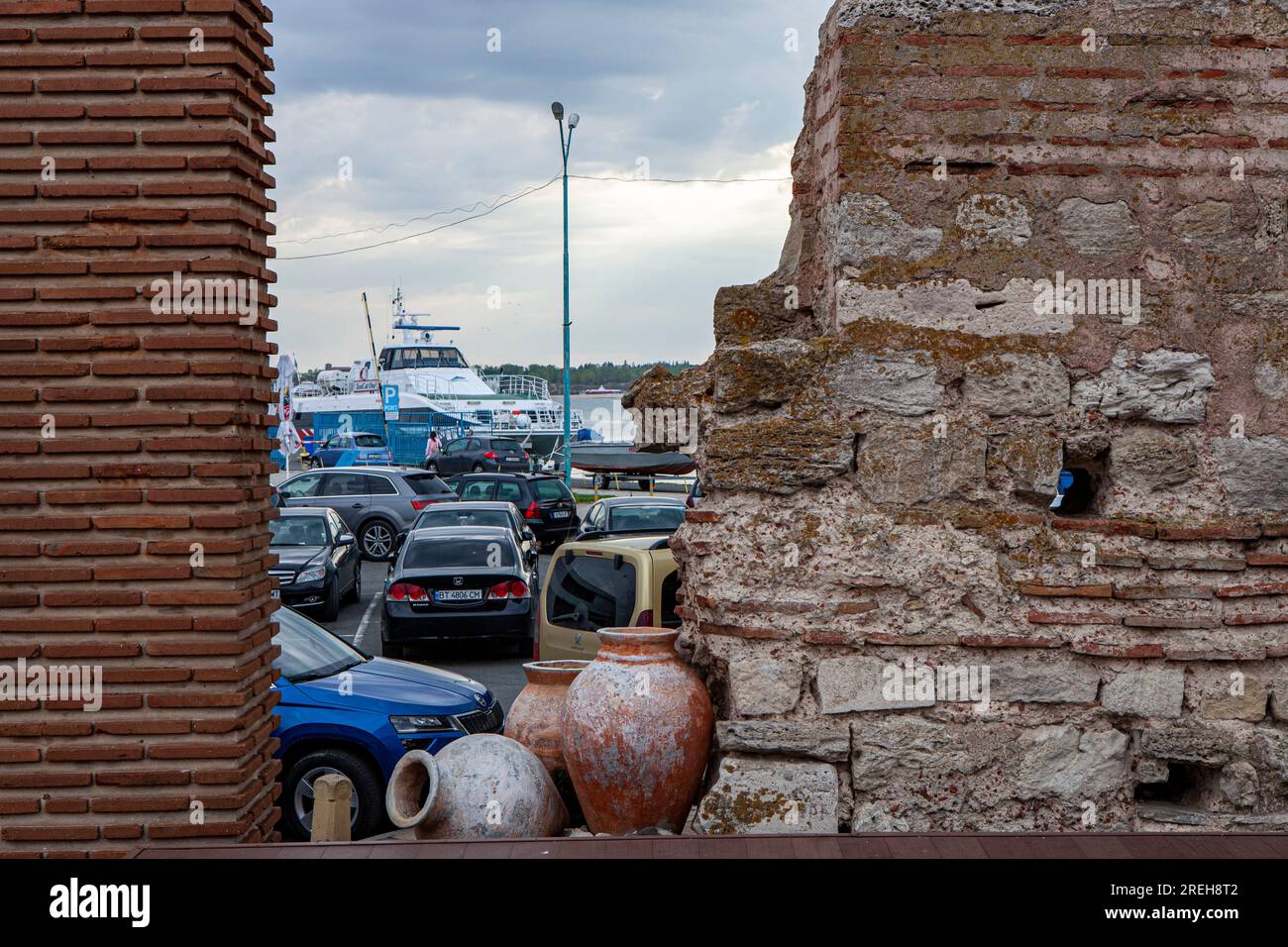 Ancient archaeology, ruins at old town of Nessebar, black sea resort ...