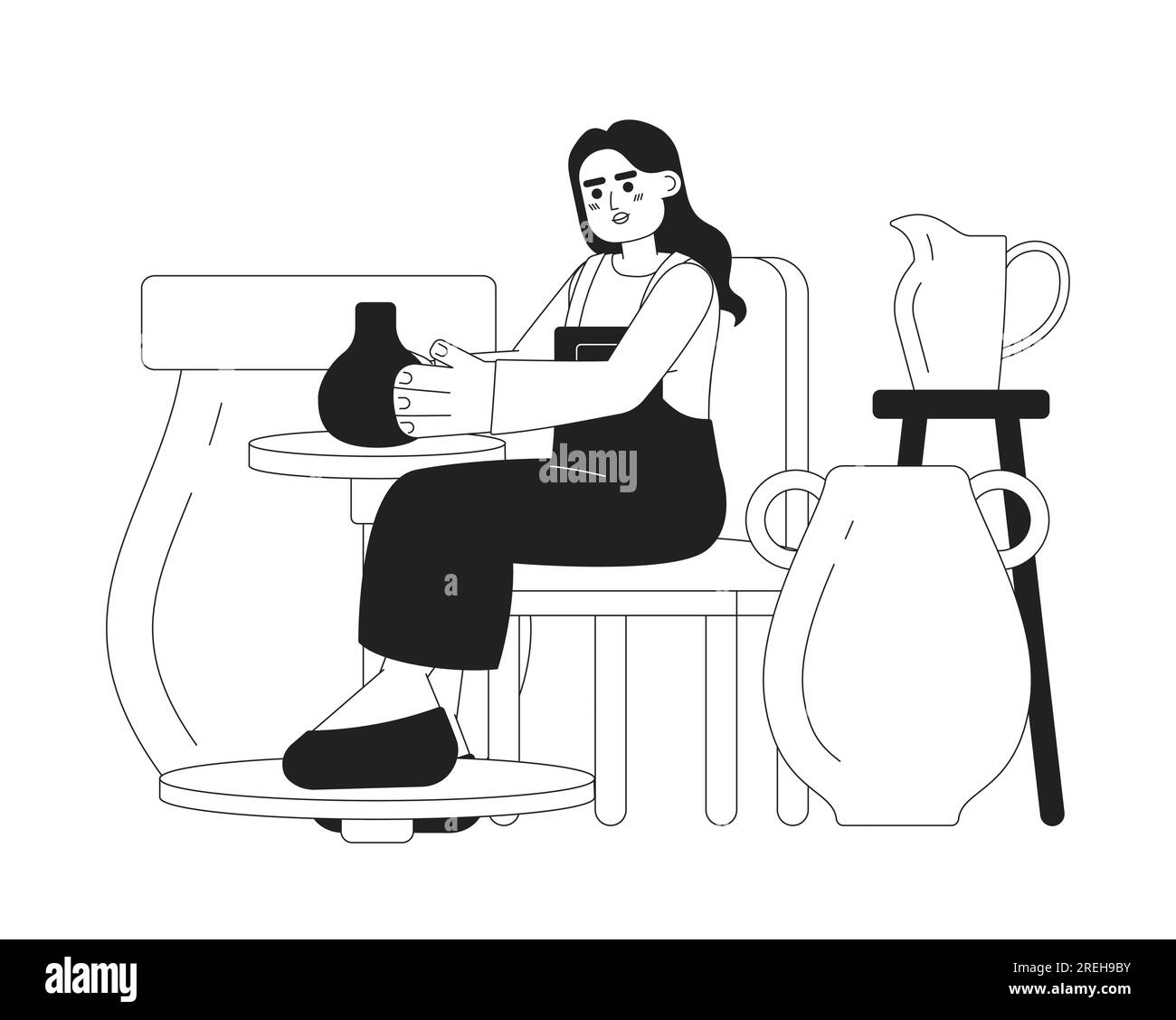 Pottery hobby 2D vector monochrome isolated spot illustration Stock ...
