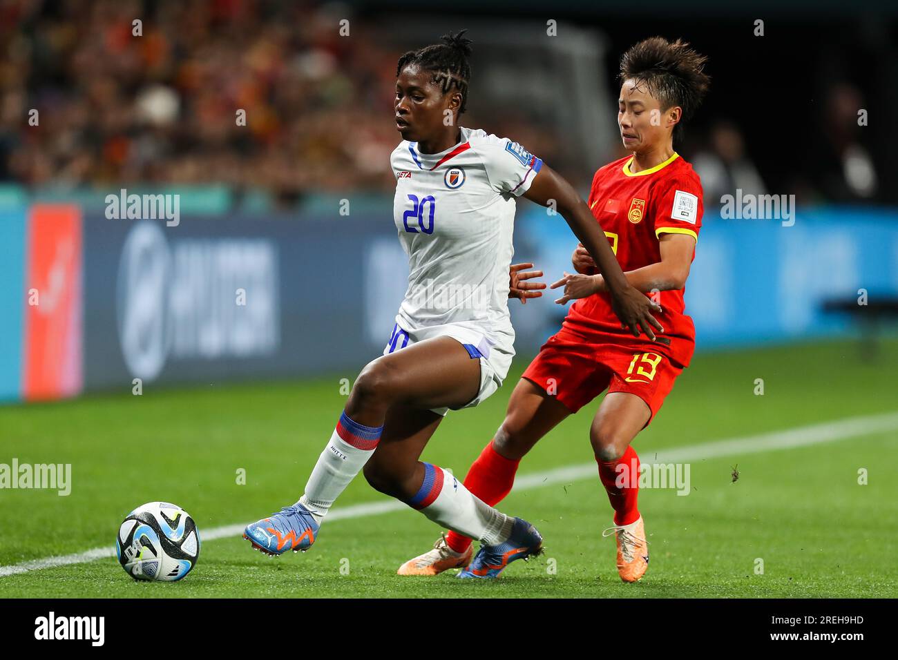 Adelaide, Australia. 28th July, 2023. Kethna Louis of Haiti (left) is ...