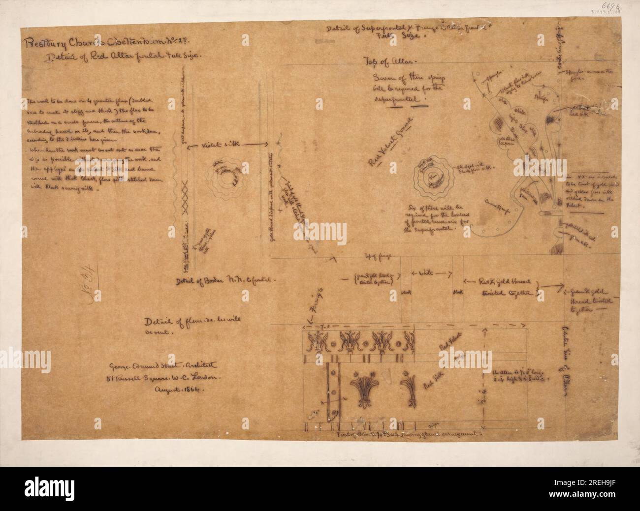 Detail of Red Altar for Prestbury Church, Cheltenham 1864 by George ...