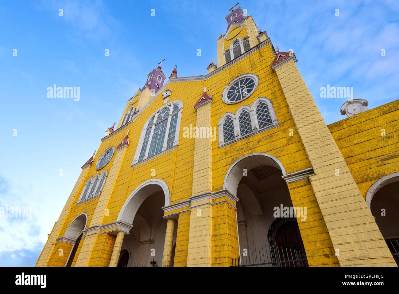 The Church of San Francisco in the main square of Castro at Chiloe ...