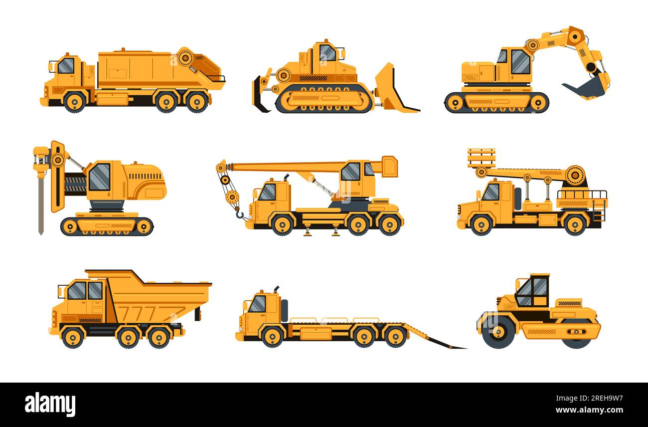 Construction machinery. Heavy road equipment trucks, forklifts and ...