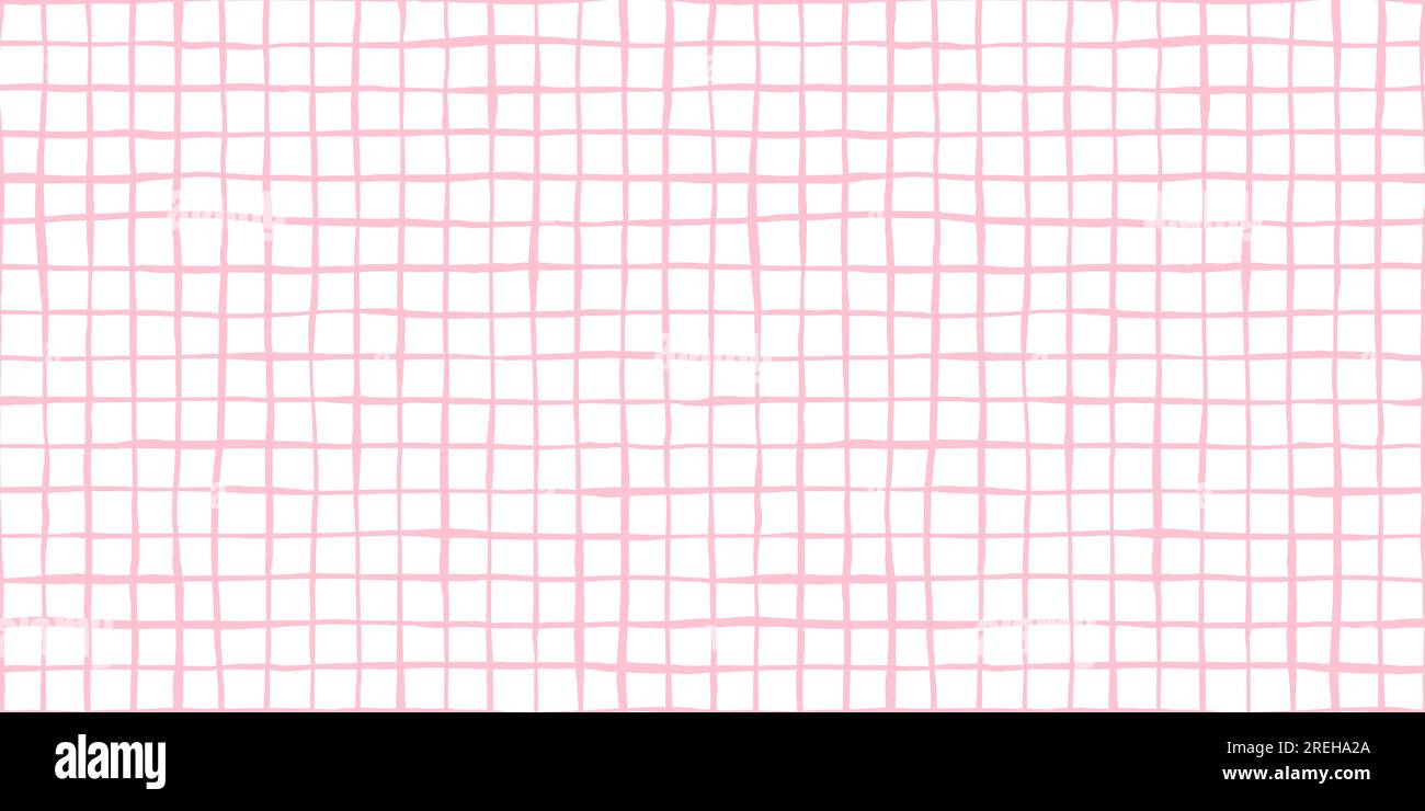 Seamless playful hand drawn light pastel pink windowpane grid fabric ...