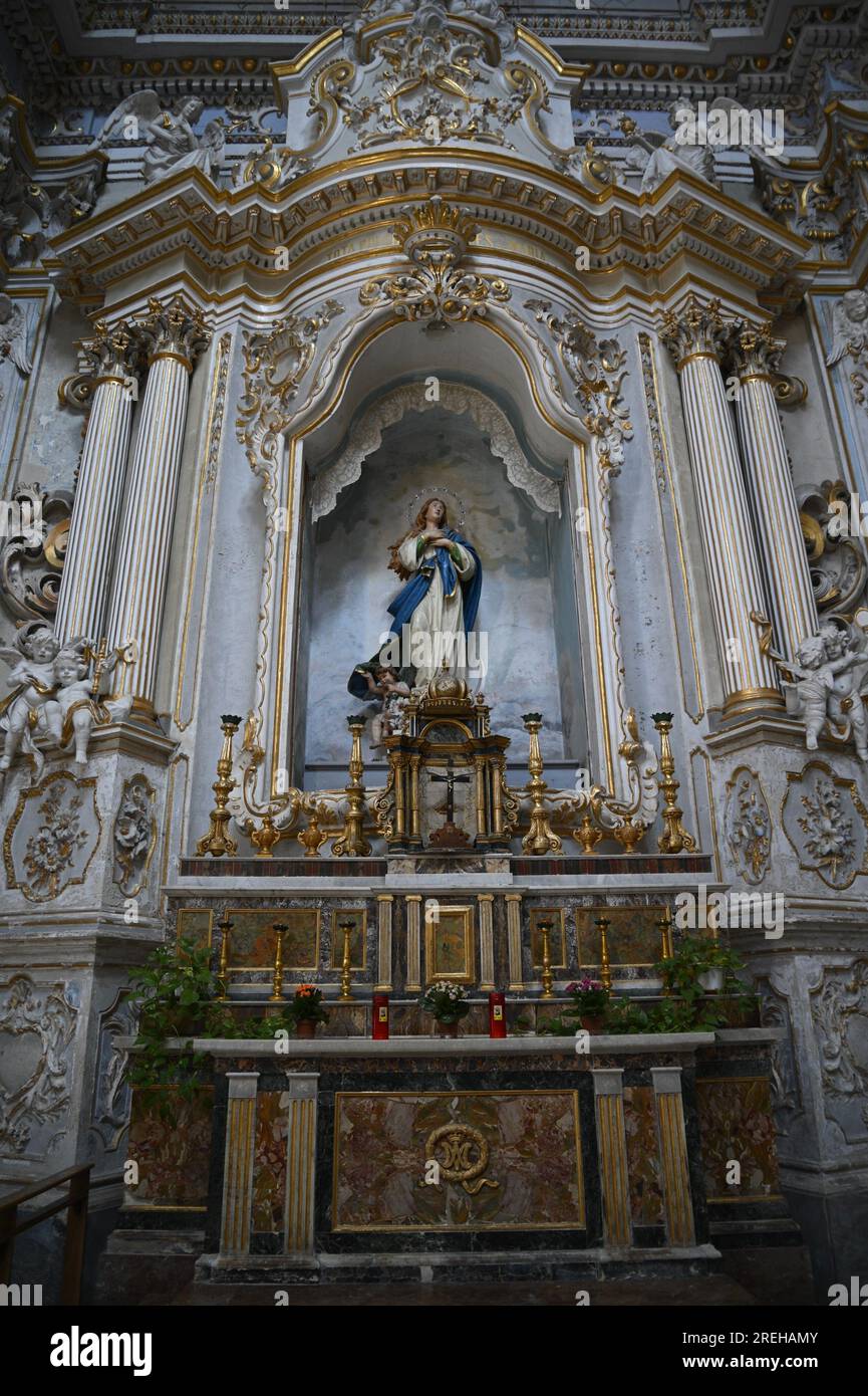Religious statue in the interior of the Sicilian Baroque style Duomo di ...