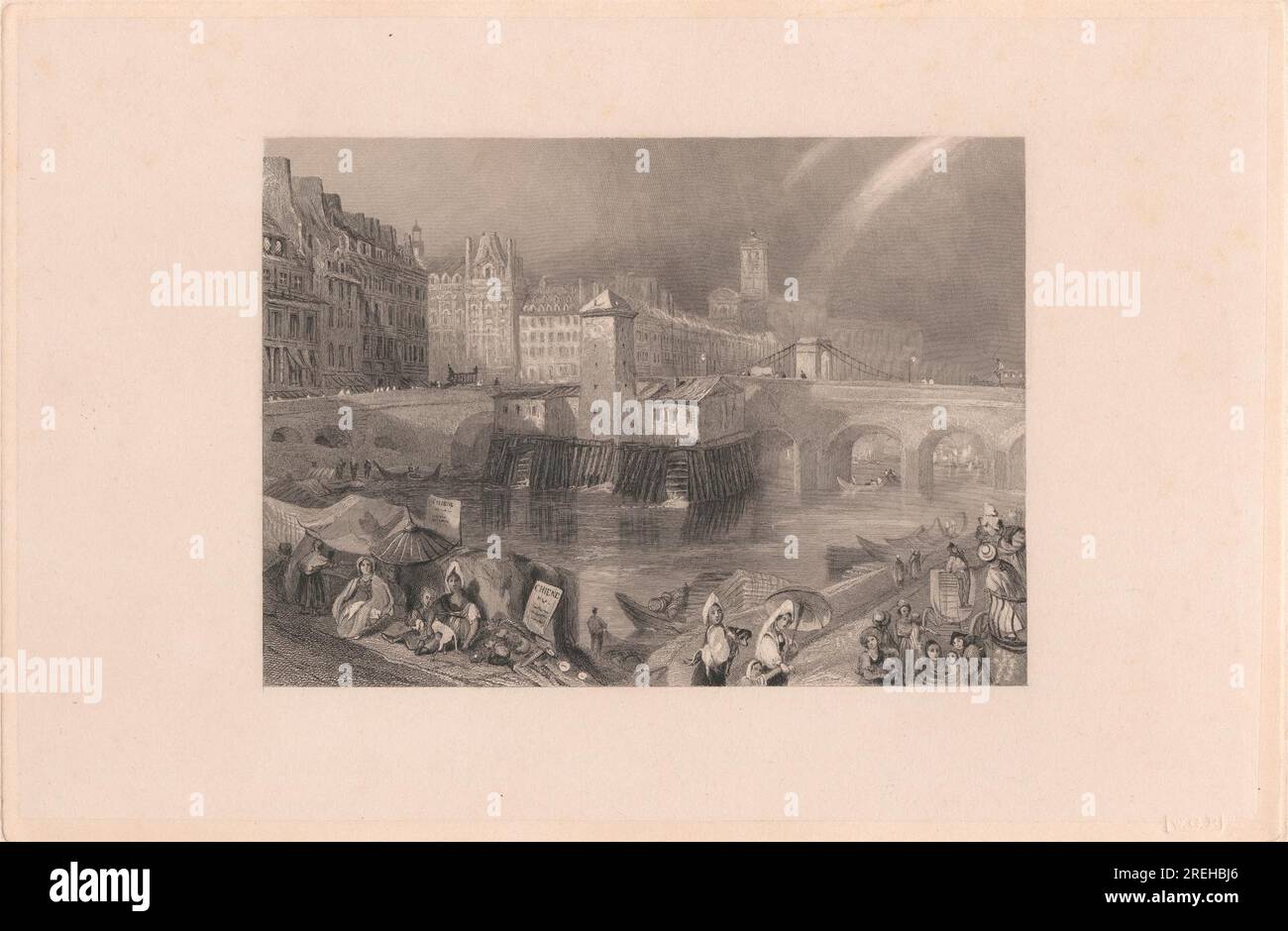 Hotel de Ville and Pont d'Arcole 1835 by Thomas Jeavons Stock Photo - Alamy