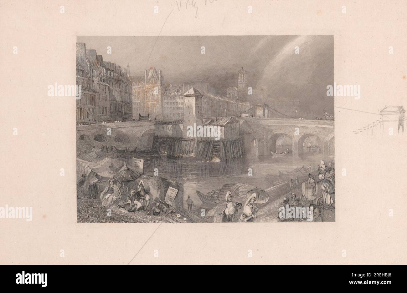 Hotel de Ville and Pont d'Arcole 1835 by Thomas Jeavons Stock Photo - Alamy