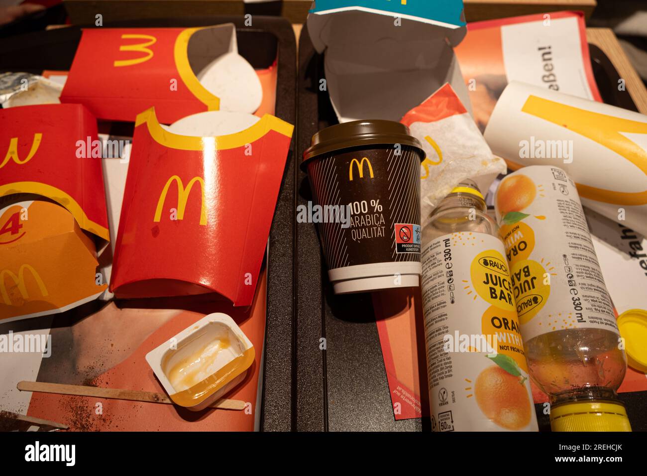 Garbage after eating McDonald's food, paper and plastic recyclable and ...
