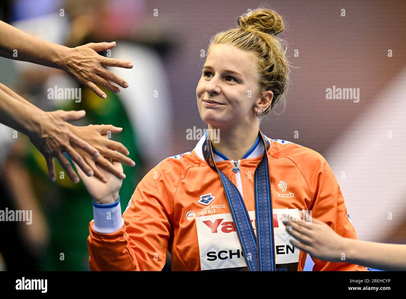 Fukuoka, Japan. 28th July, 2023. Tes Schouten of the Netherlands waves ...