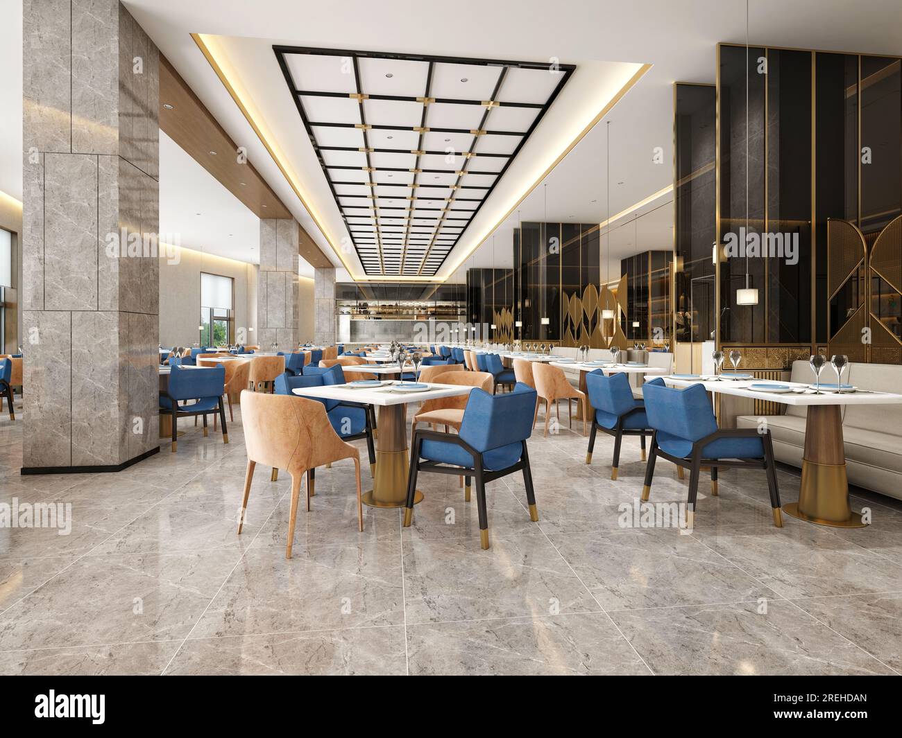 luxury cafe restaurant lobby, 3d render Stock Photo - Alamy