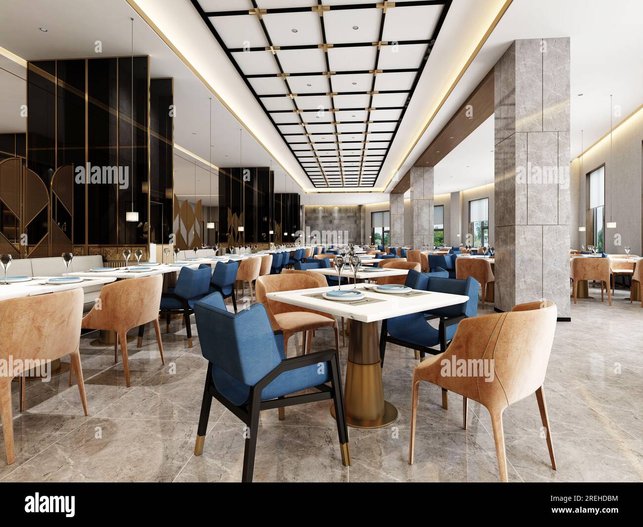 luxury cafe restaurant lobby, 3d render Stock Photo - Alamy