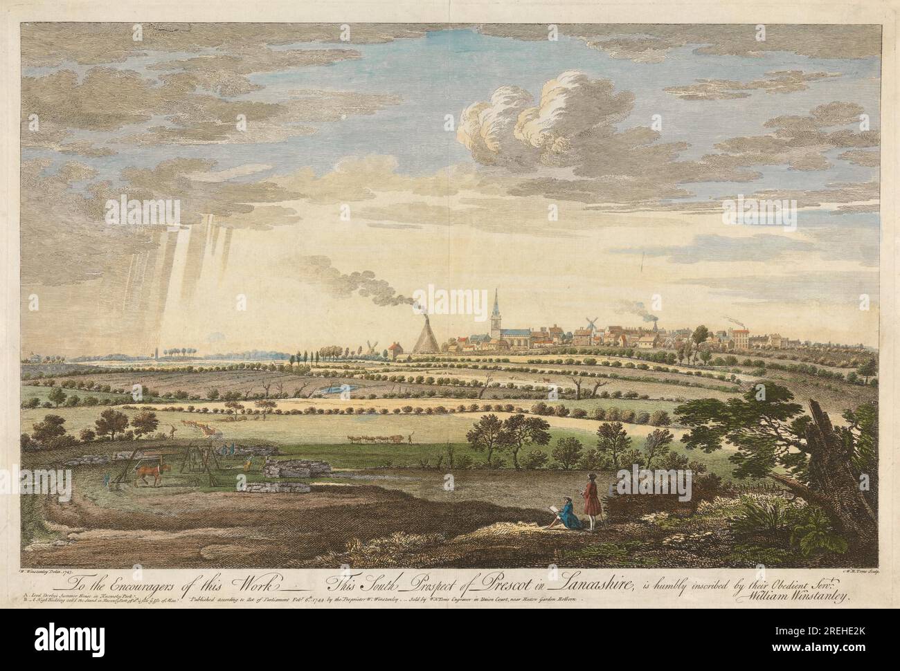 South Prospect of Prescot in Lancashire 1744 by William Henry Toms ...