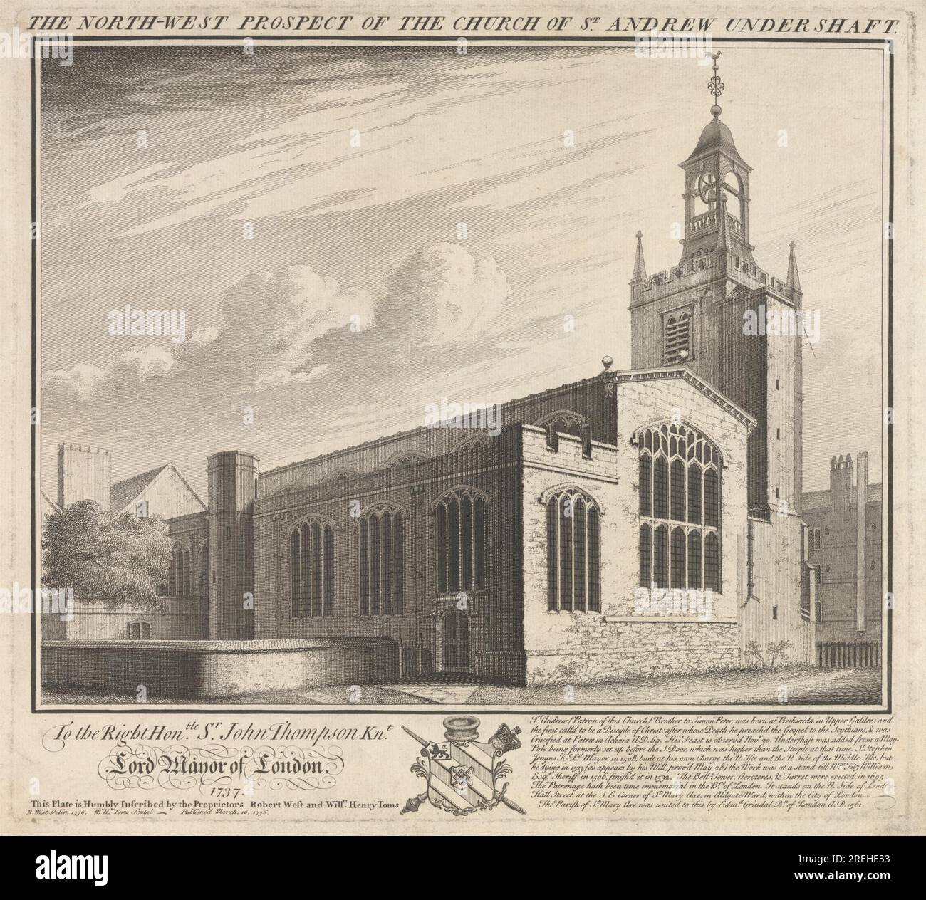The Northwest Prospect of the Church of St. Andrew Undershaft 1736 by ...