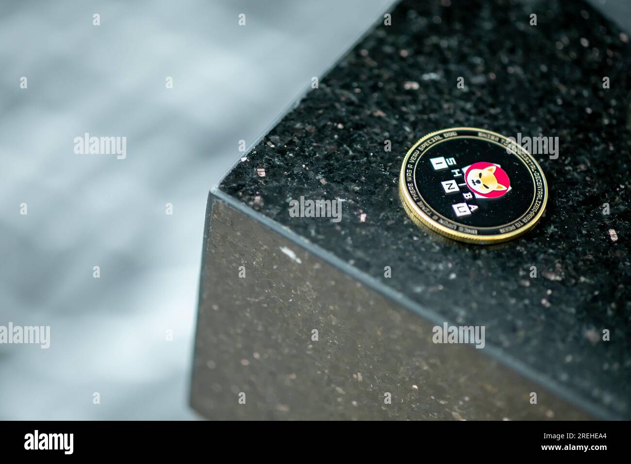 1 Shiba coin placed on a black marbled background Stock Photo - Alamy