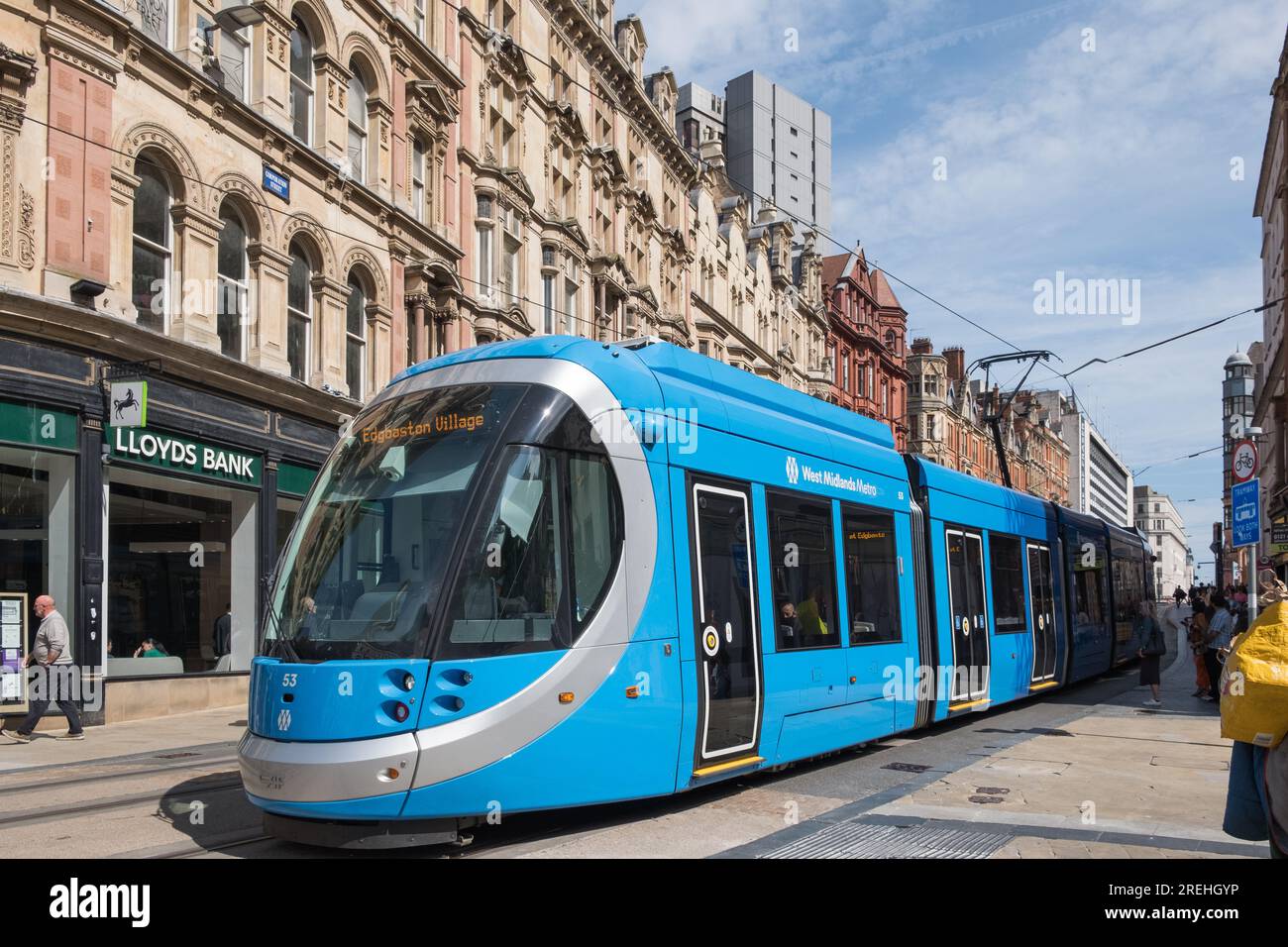 Midland Metro tram running along Corporation Street in Birmingham city ...