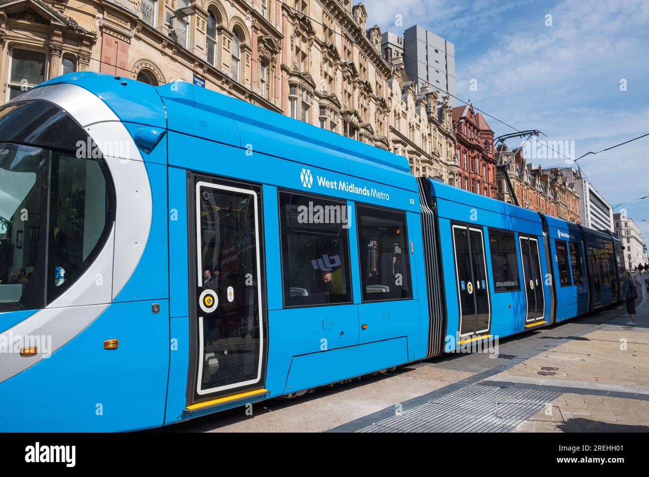 Midland Metro tram running along Corporation Street in Birmingham city ...