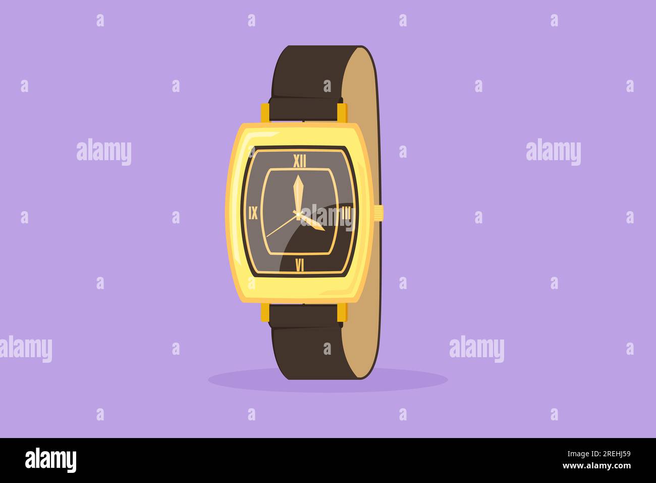 Cartoon flat style drawing hand wrist watches design with leather ...