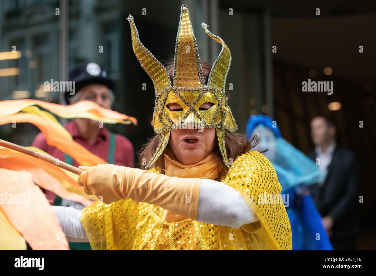 London, UK. 28 July, 2023. A climate activist representing solar power ...