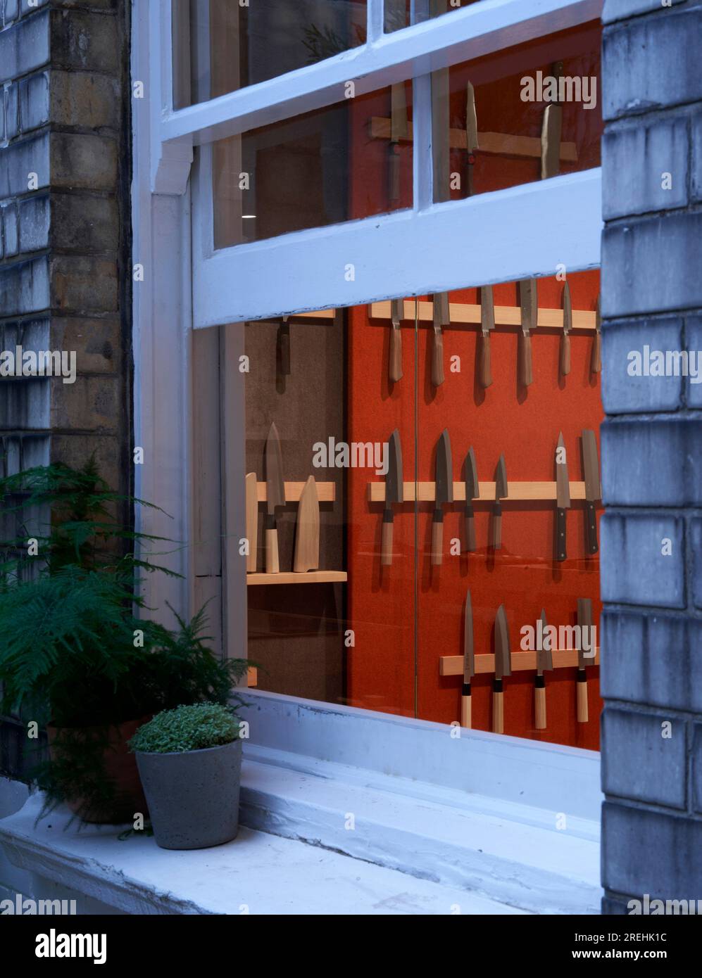 Detail showing Japanese knifes. Niwaki Store London, London, United Kingdom. Architect: Jones ...