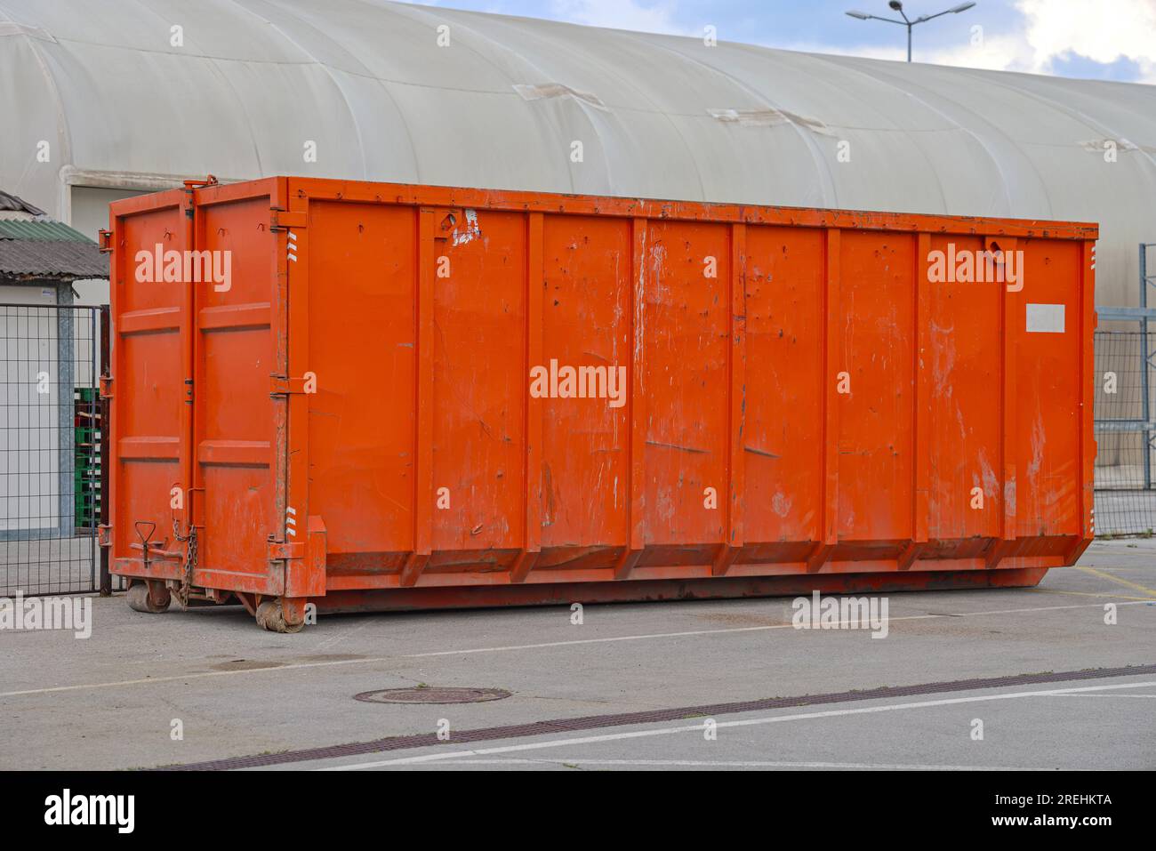 Large Orange Roll Off Dumpster Industrial Waste Management Stock Photo ...