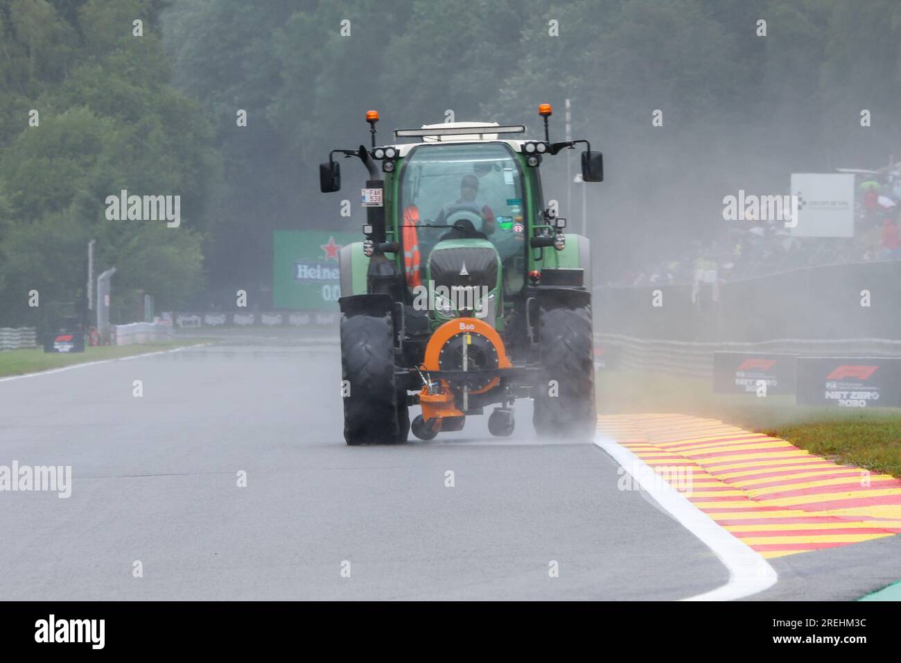 Tractor cleaning the track on Kemmel Straight during Free Practice on ...