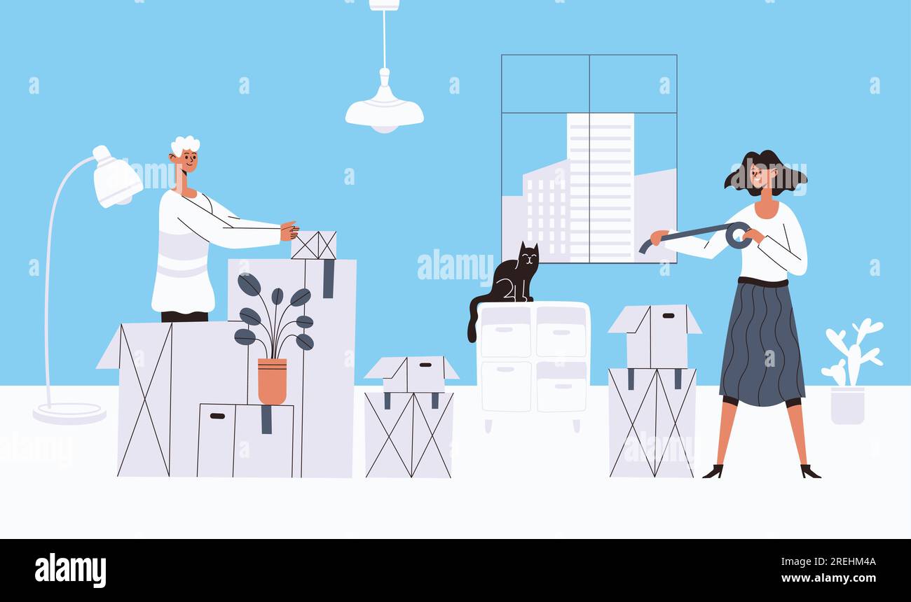 Moving out people. people relocation in new place. Relocation in new ...